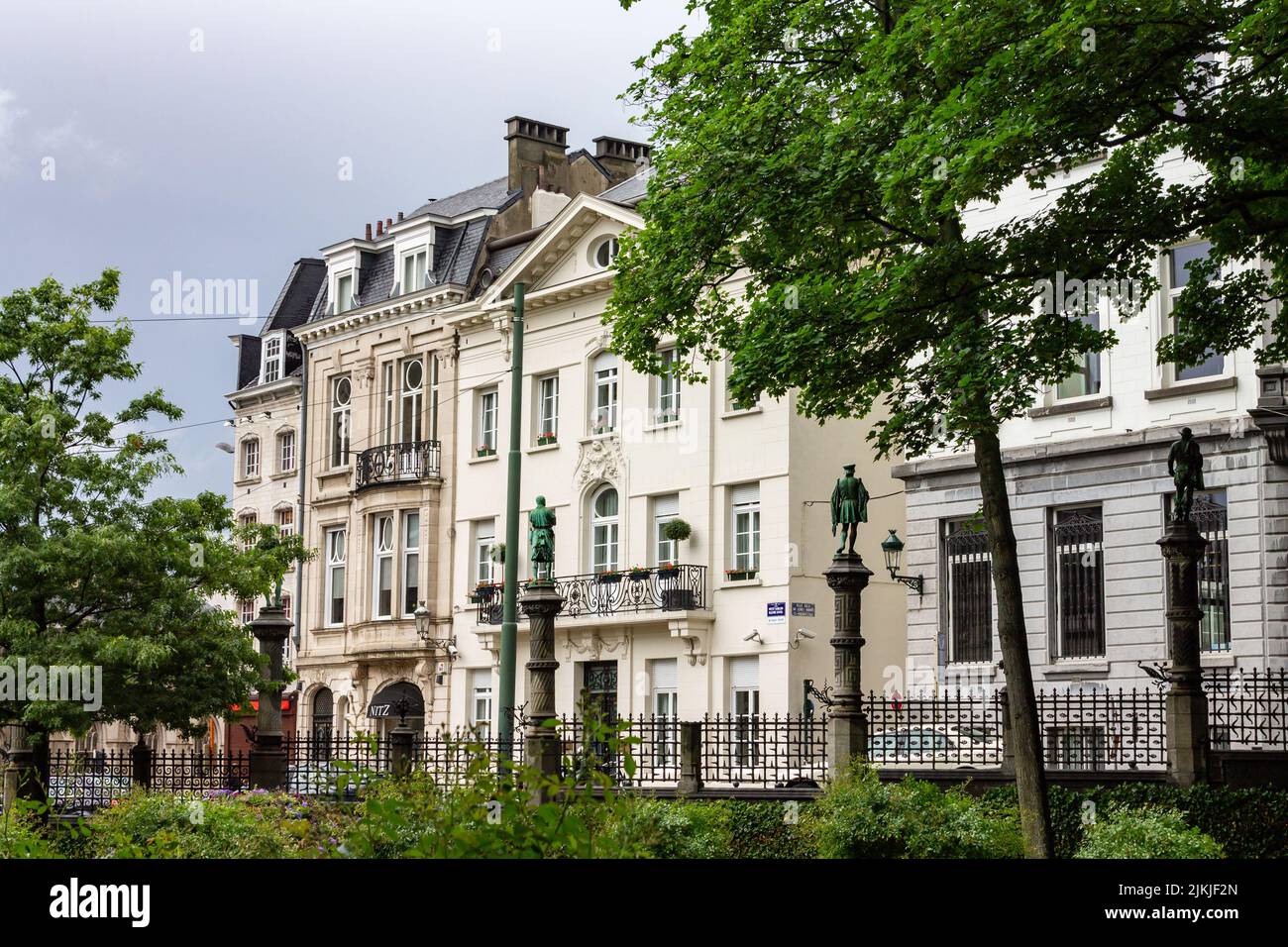 A scenic shot of typical European houses on the Square of Petit Sablon ...
