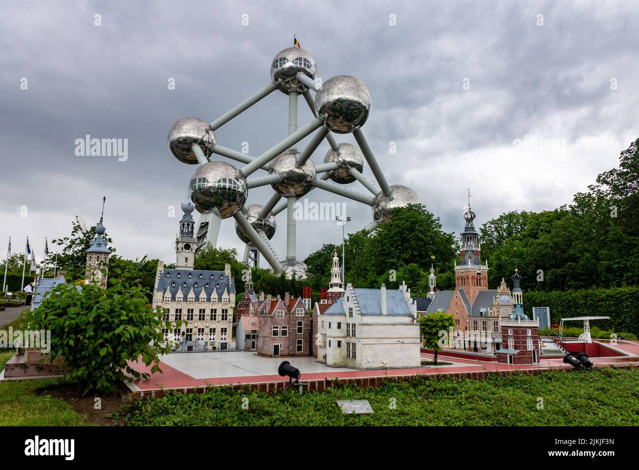 An Atomium modern structure in the shape of an atom and Mini-Europe ...