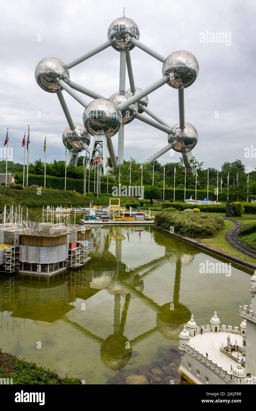 An atomium modern structure in the shape of an atom and Mini-Europe ...