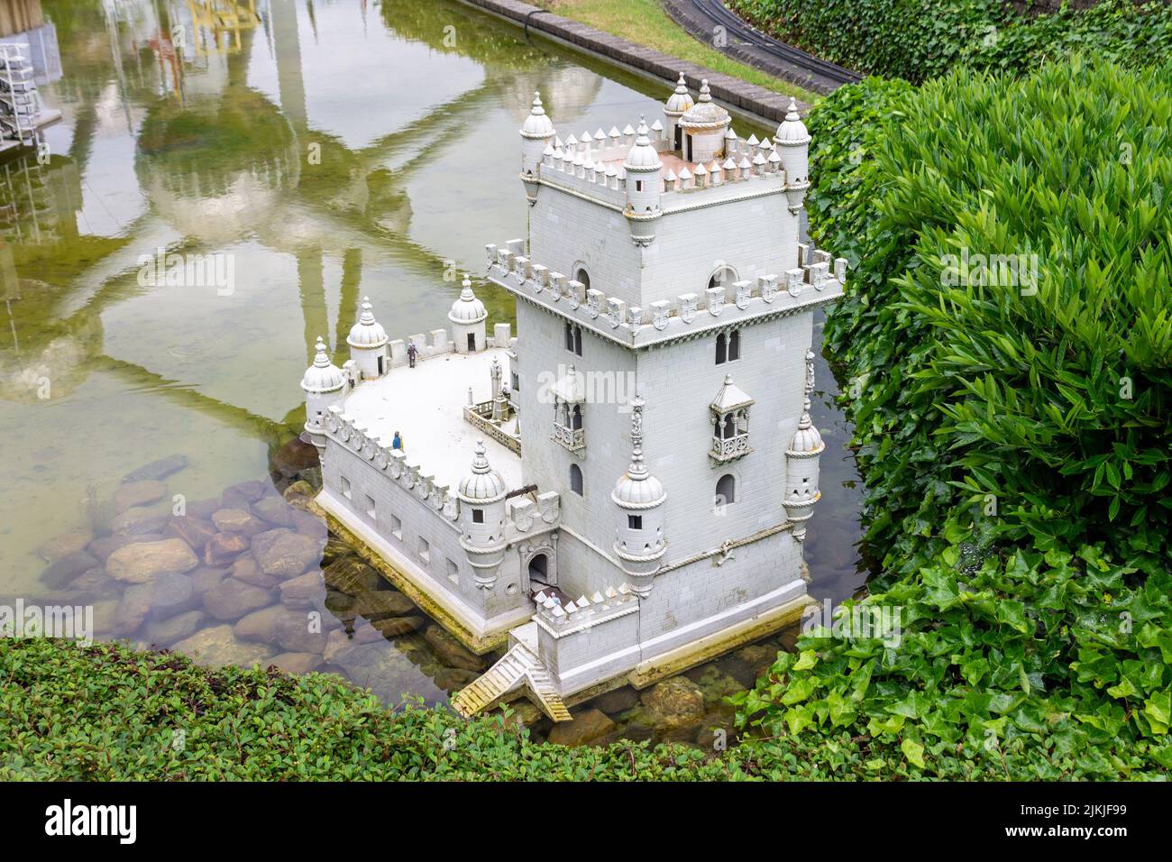 A model of the Belem Tower in a park of miniature landmarks in Brussels ...