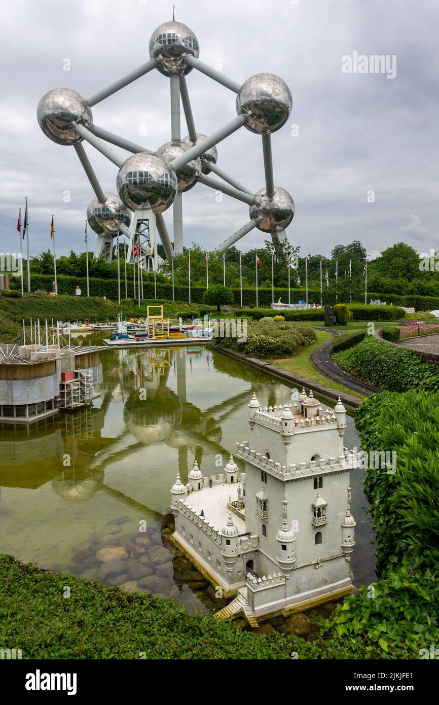 An Atomium modern structure in the shape of an atom and Mini-Europe ...