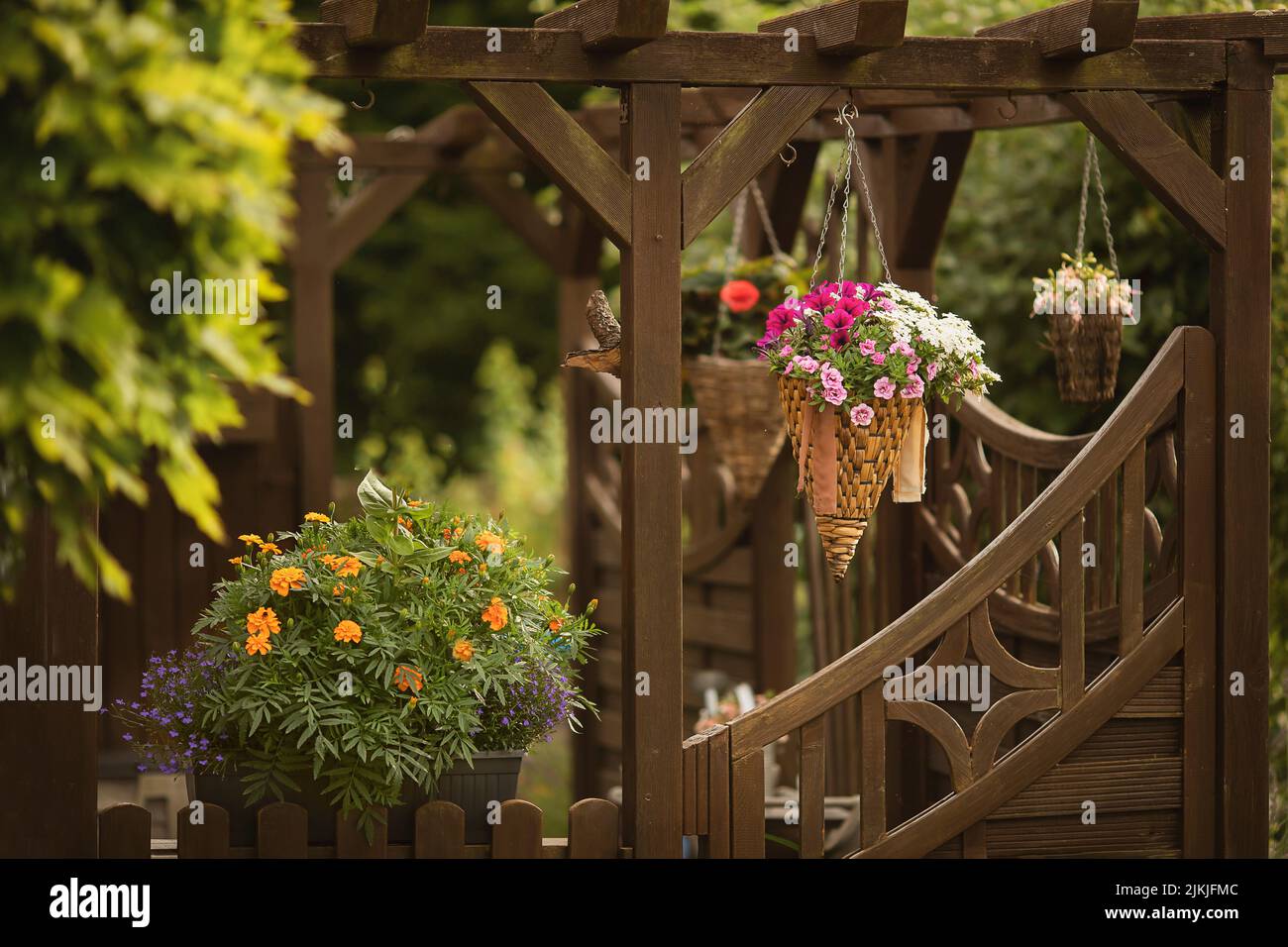 Veranda decorated with flowers Stock Photo - Alamy