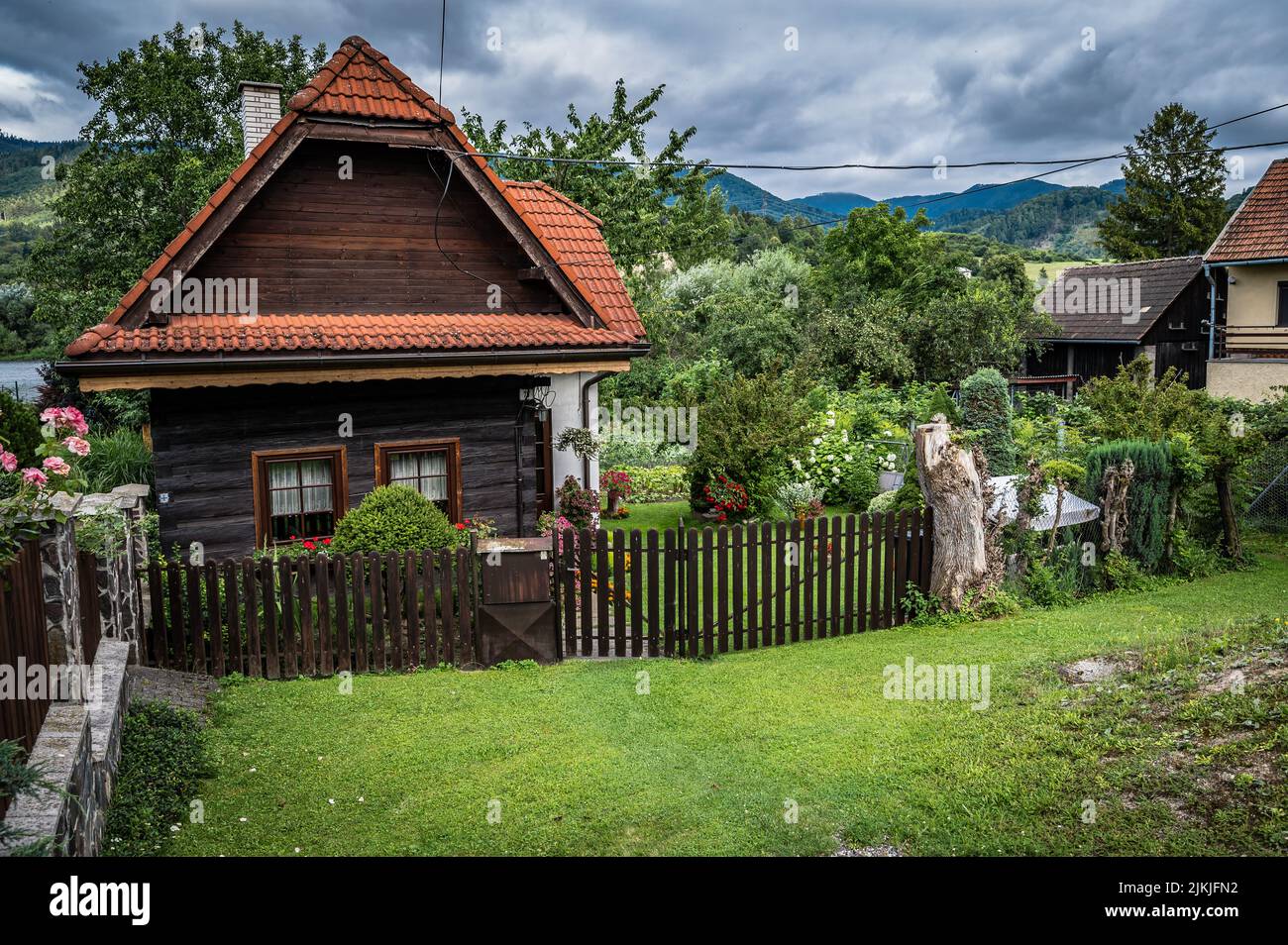 Wooden hut green roof hi-res stock photography and images - Alamy