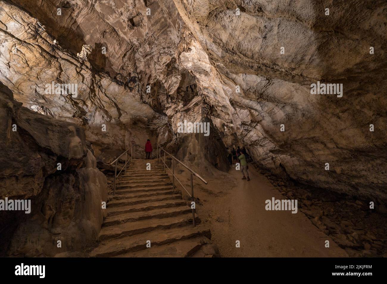 A stone stairway inside of the Demenovska Cave in Slovakia Stock Photo ...