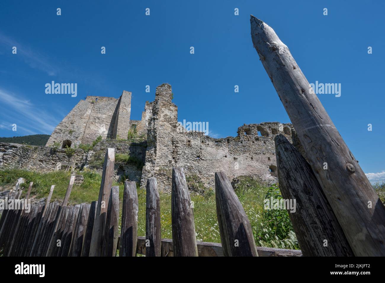 A low angle shot of the ancient castle of Likava, Slovakia Stock Photo ...