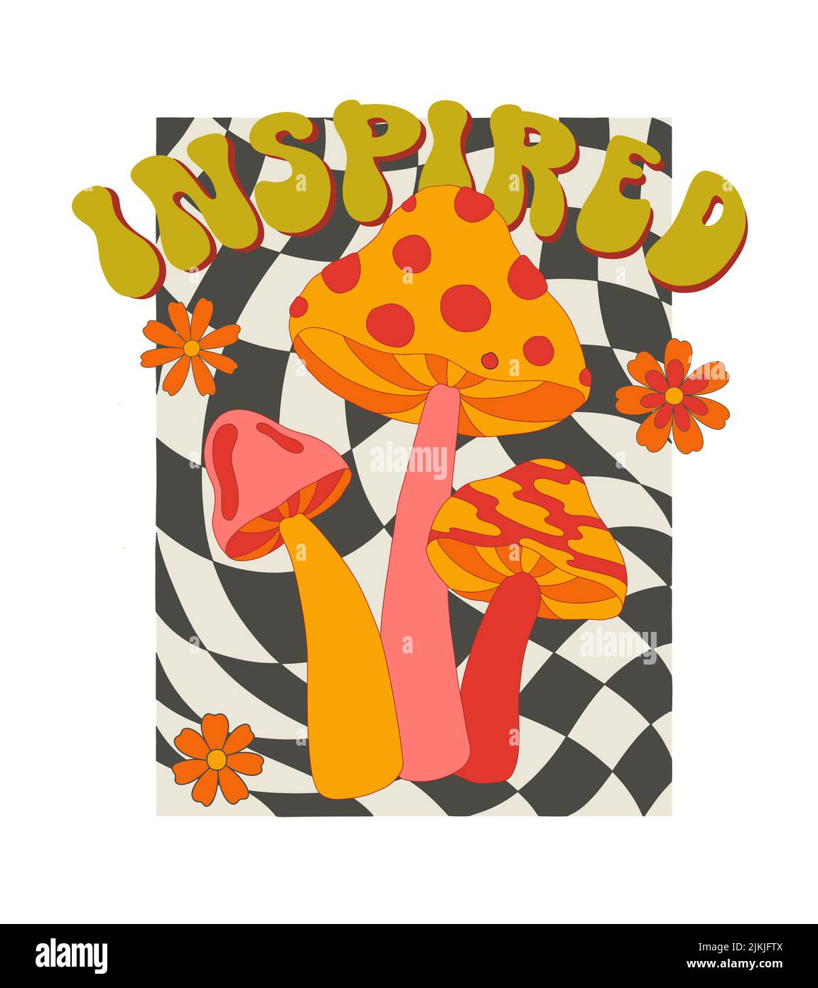 Hippie funky vibe style t-shirt print. Vintage 1960-1970. Mushroom ...