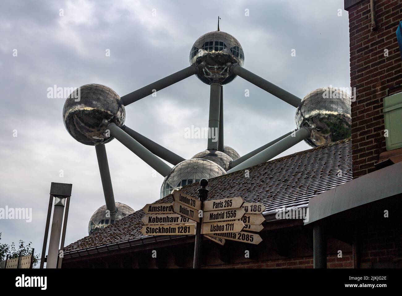 A modern structure in the shape of an atom in Brussels, Belgium, Europe ...
