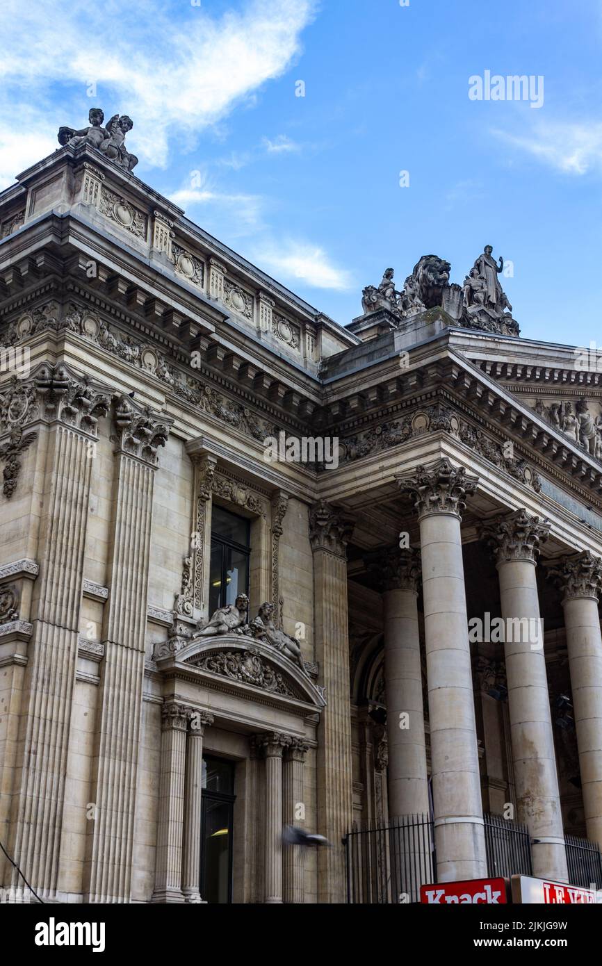 The bourse (stock exchange) historical building facade in Brussell ...