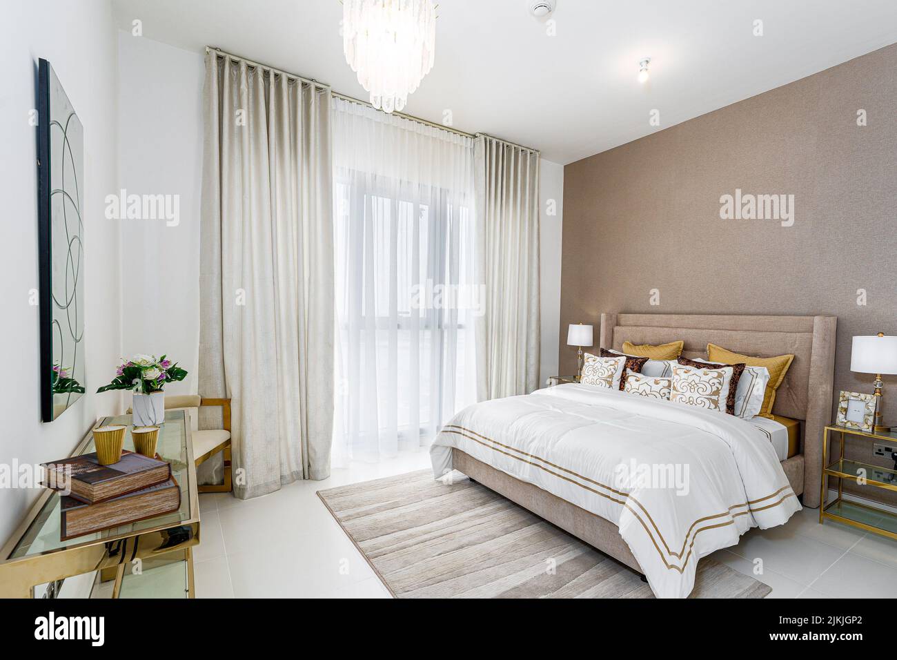 The interior design of the bedroom of a modern apartment Stock Photo ...