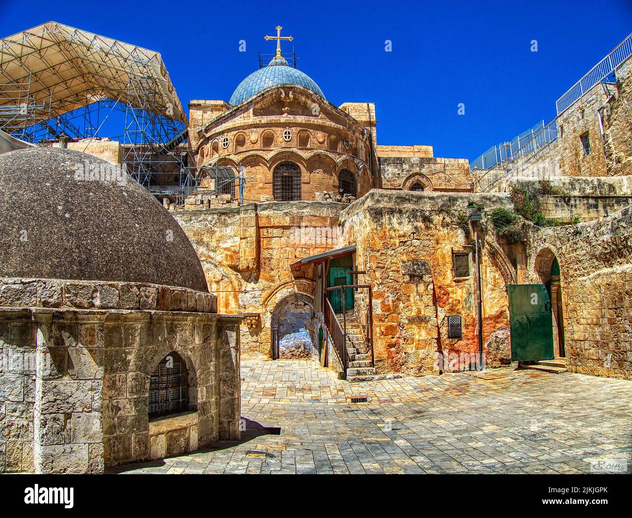 Old Church with Blue Dome & Cross near Church of the Holy Sepulcher in ...