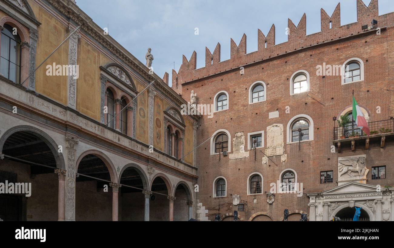 A view of beautiful architecture in Verona with the old town, ruins ...