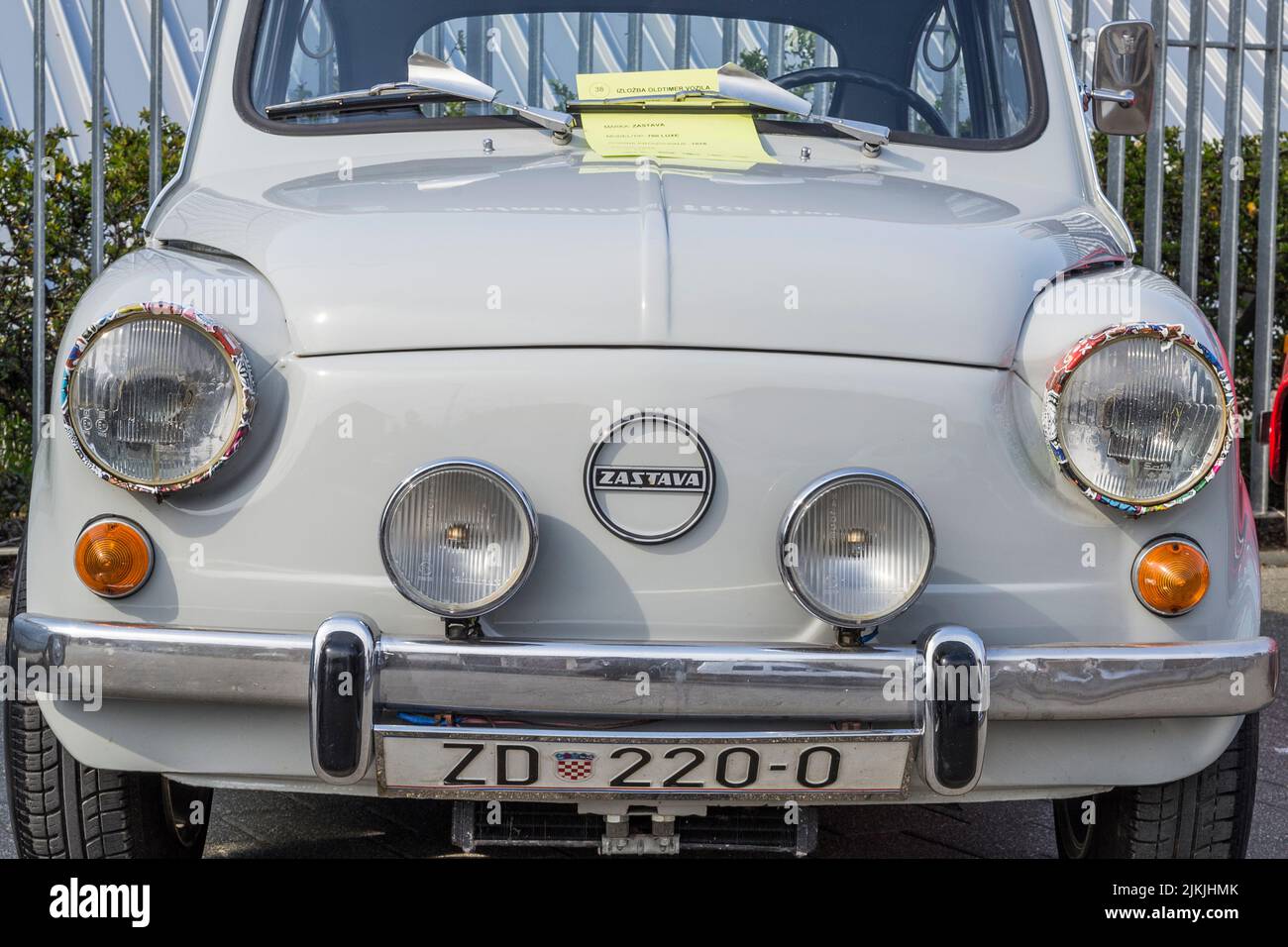 A Front shot of a gray Zastava 750 old-timer city car on classical car ...