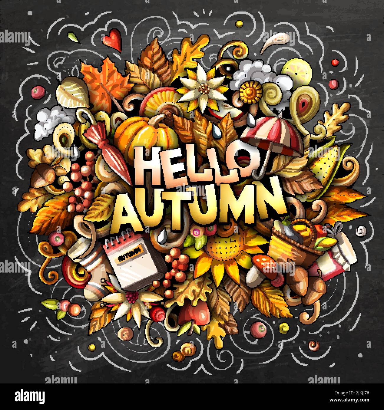 Hello Autumn nature cartoon doodle illustration Stock Vector Image ...