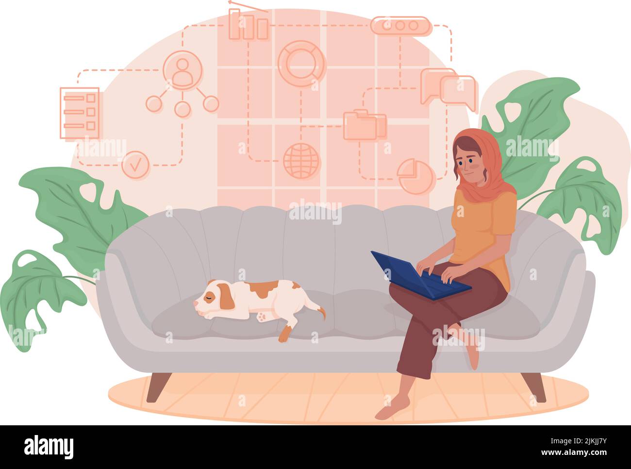 Comfortable home office 2D vector isolated illustration Stock Vector Image & Art - Alamy
