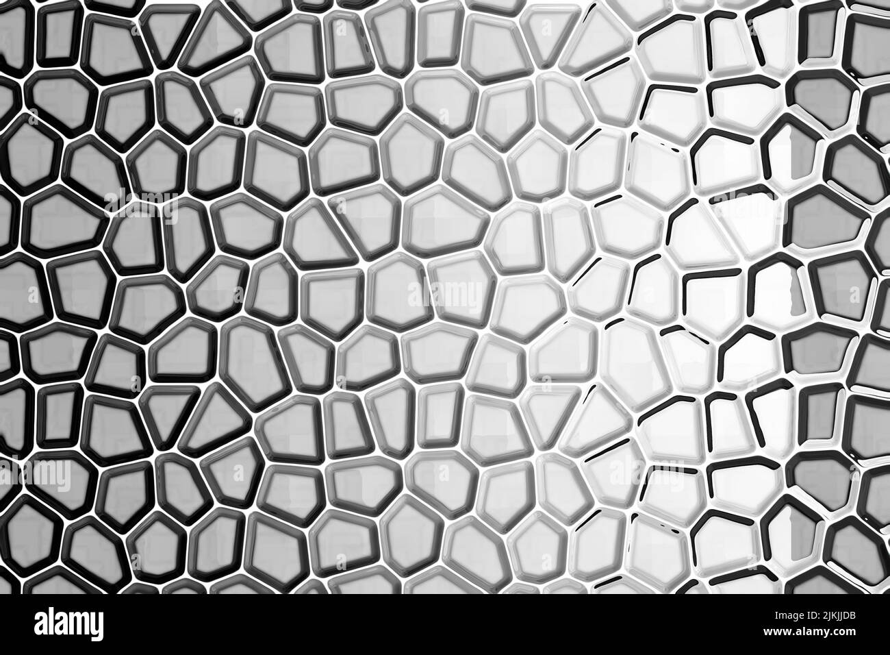 A gray, illuminated illustration of an irregular honeycomb created by a ...