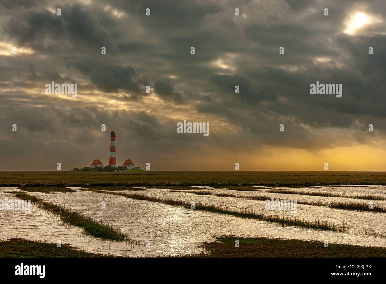 A beautiful scene of Westerheversand lighthouse in Schleswig Holstein ...
