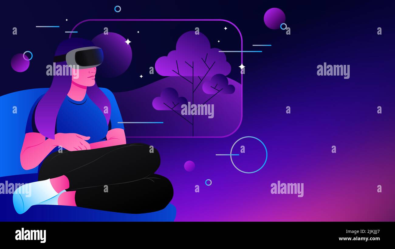 Woman in Virtual Reality. Graphic Metaverse Illustration. Vector ...