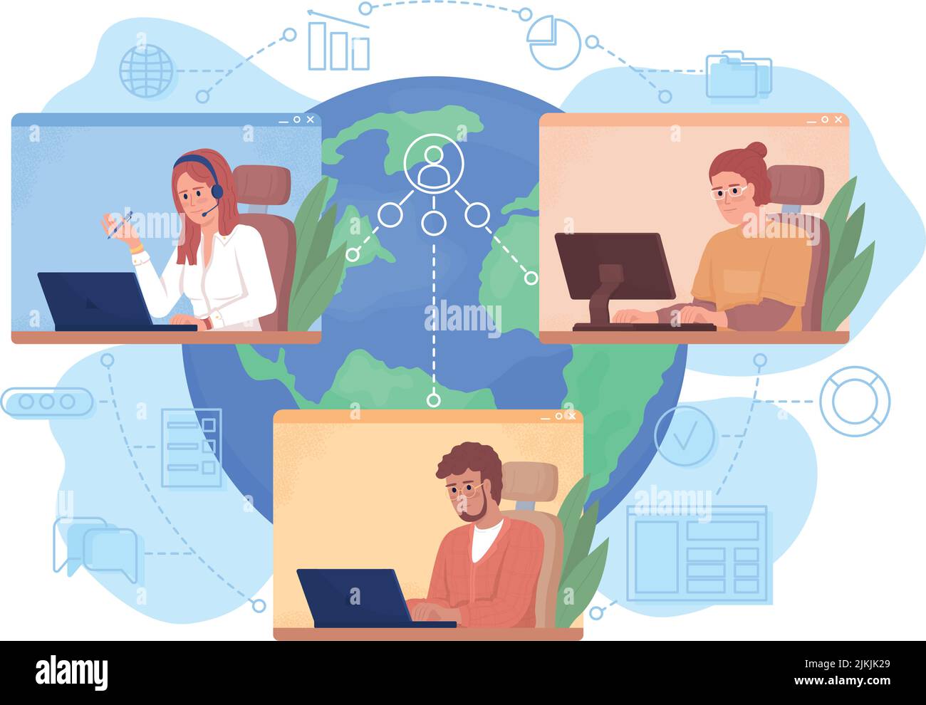 Collective remote work 2D vector isolated illustration Stock Vector ...
