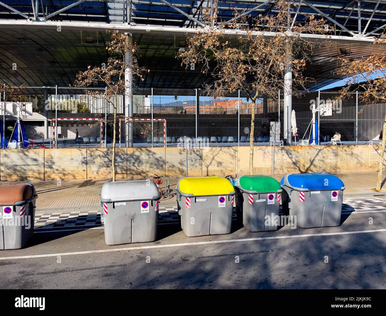 the trash containers on the sideroad in Barcelona Stock Photo - Alamy