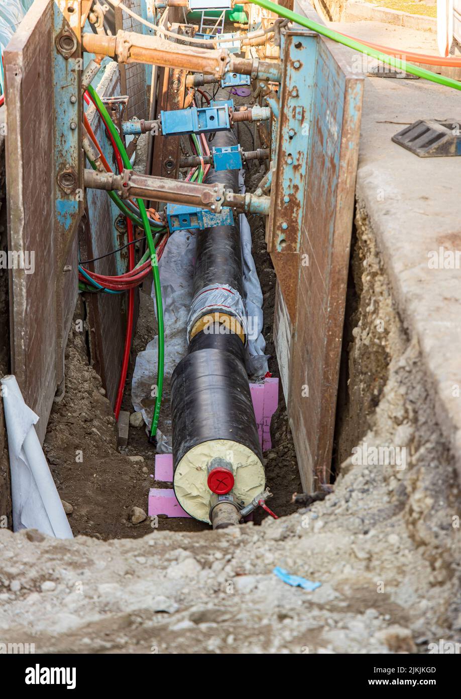 Construction site, pipes for local heating are being laid Stock Photo ...