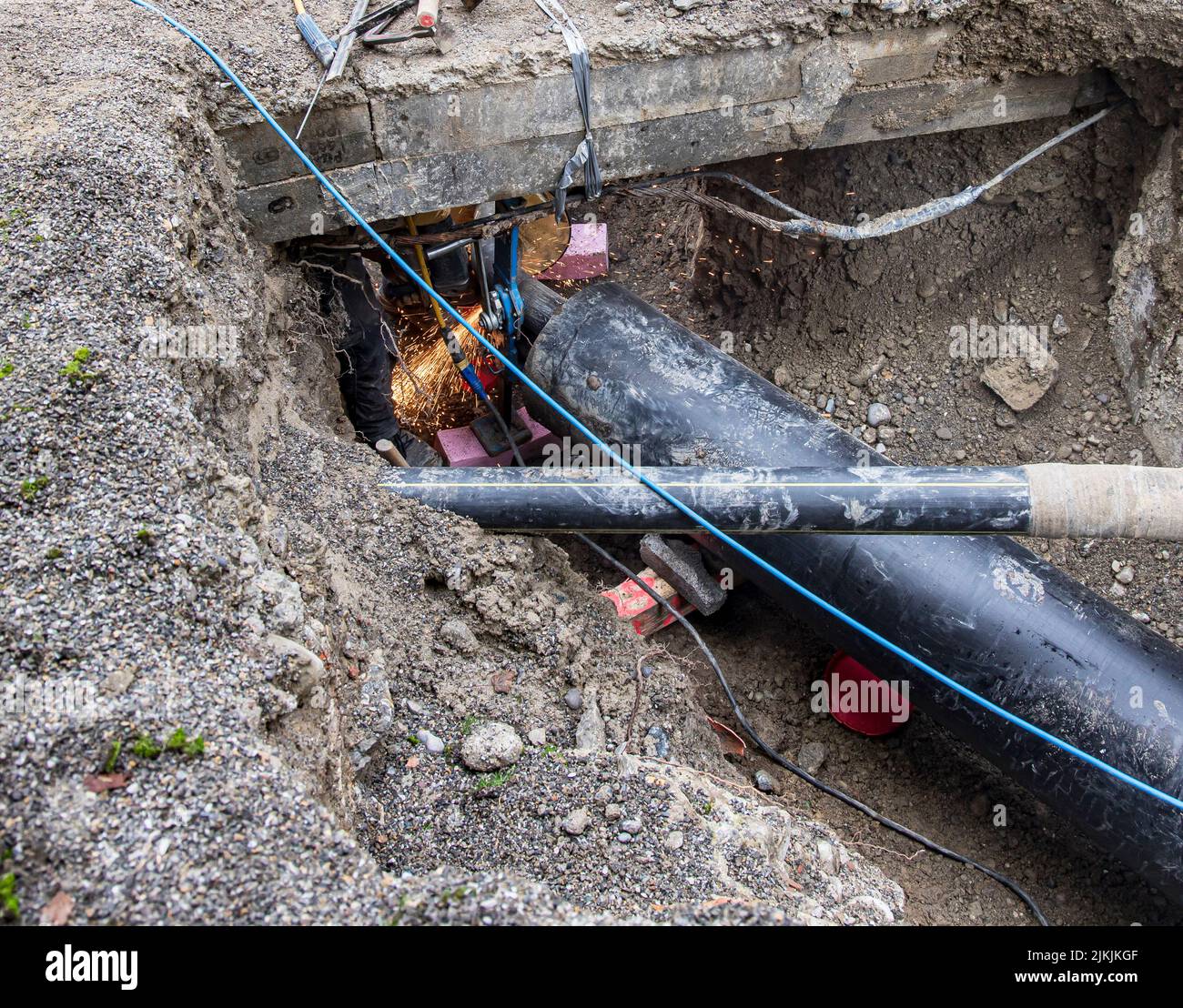 Construction site, pipes for local heating are being laid Stock Photo ...