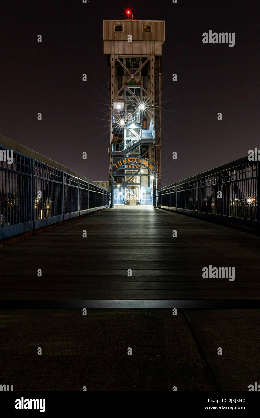 A night view of the Junction bridge downtown Little Rock, Arkansas ...