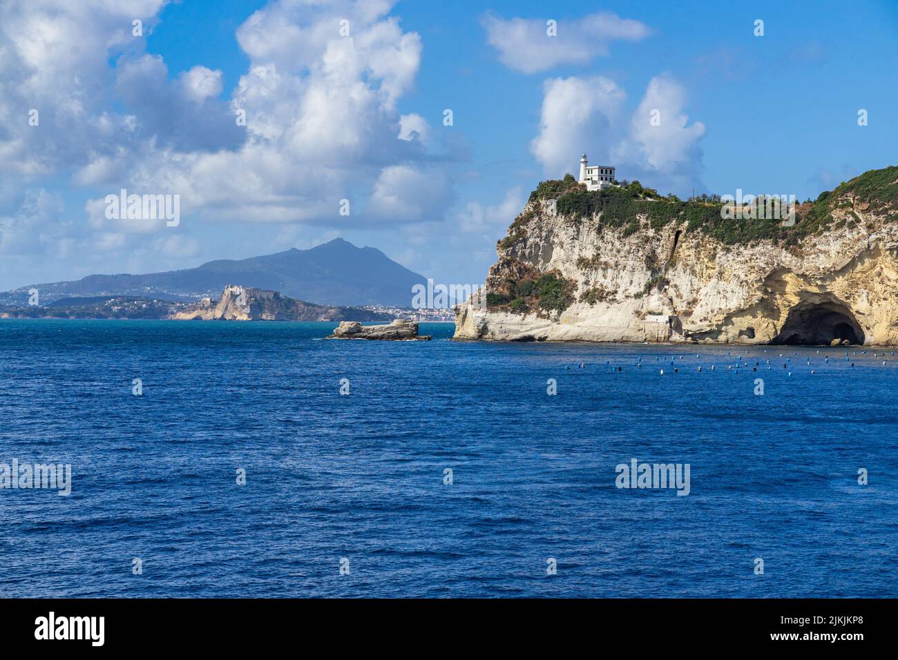 Scenic view of Capo Miseno and its lighthouse that marks the ...