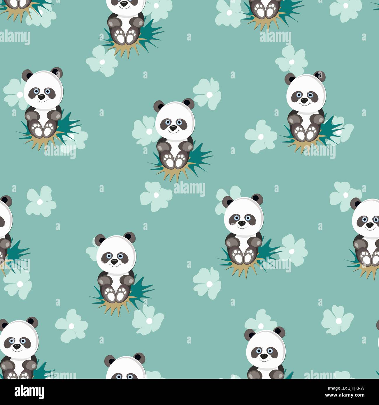 Seamless pattern with cute panda baby on color background. Funny asian ...