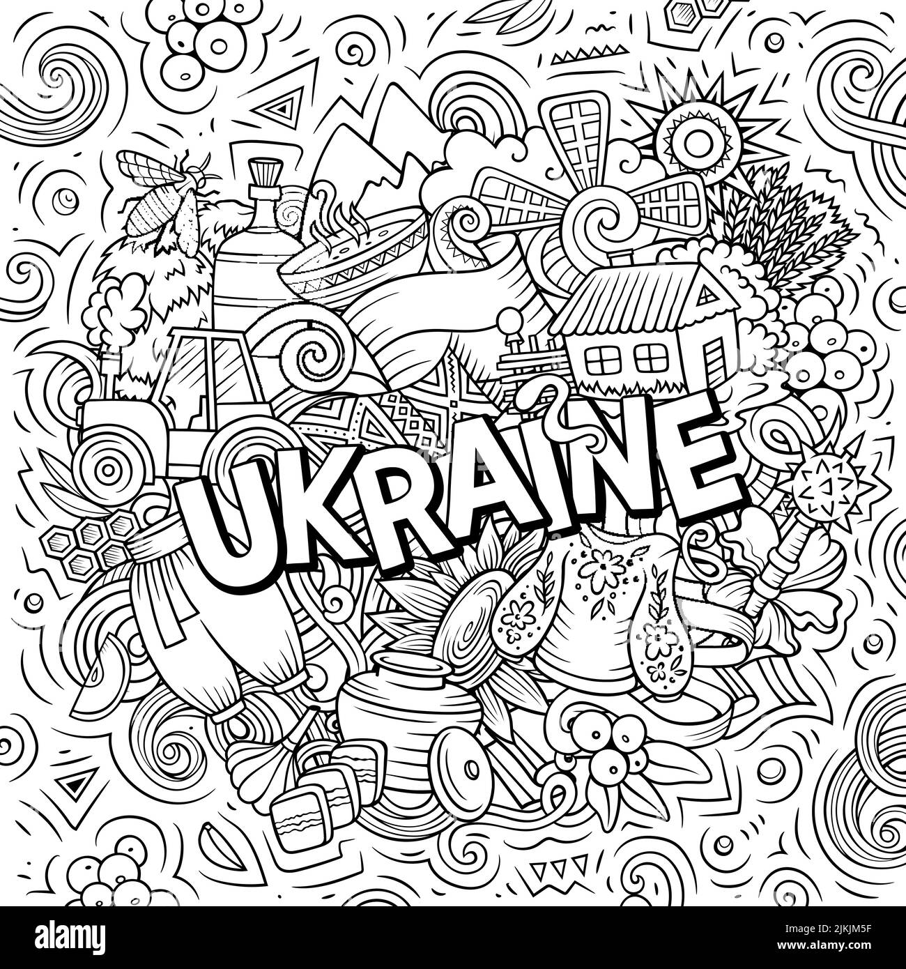 Ukraine hand drawn cartoon doodle illustration. Funny Ukrainian design ...