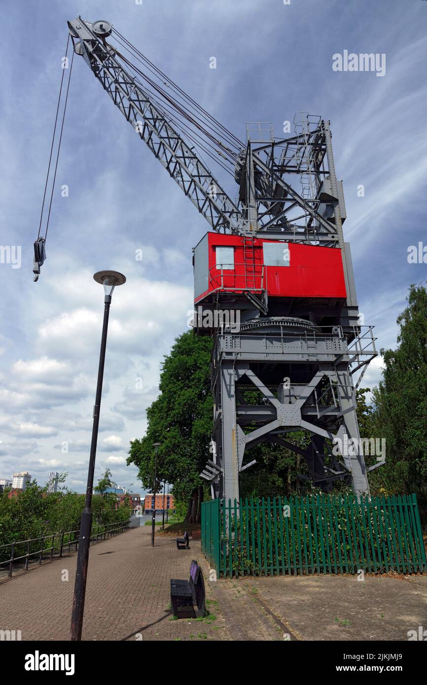 Old dockside crane, Atlantic Wharf, Cardiff Bay, Cardiff, Wales, UK ...