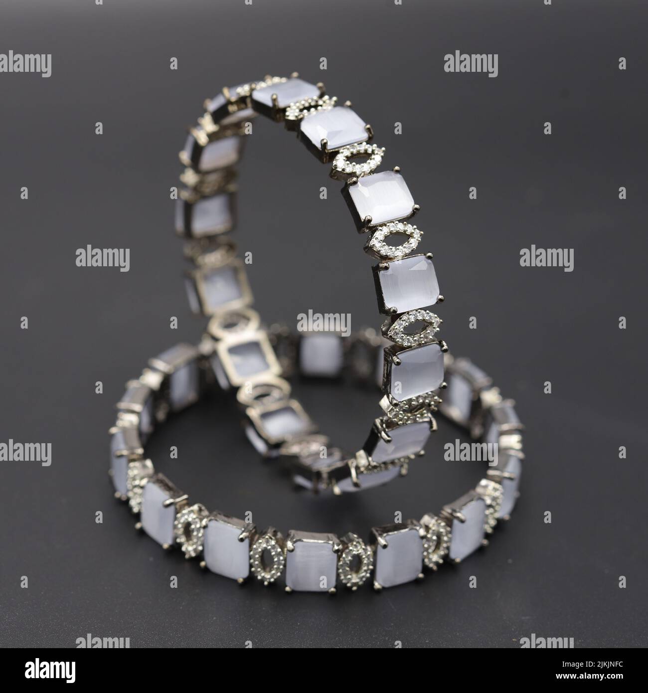 Silver Bangles With Stones
