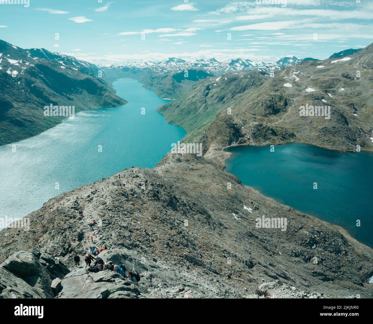 Lake Gjende to the left and Lake Bessvatnet to the right, Norway Stock ...