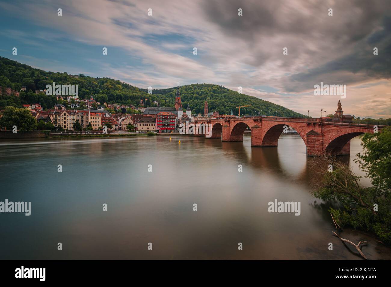 The Neckar river, Old Bridge Heidelberg, and Heidelberg Castle in Baden ...