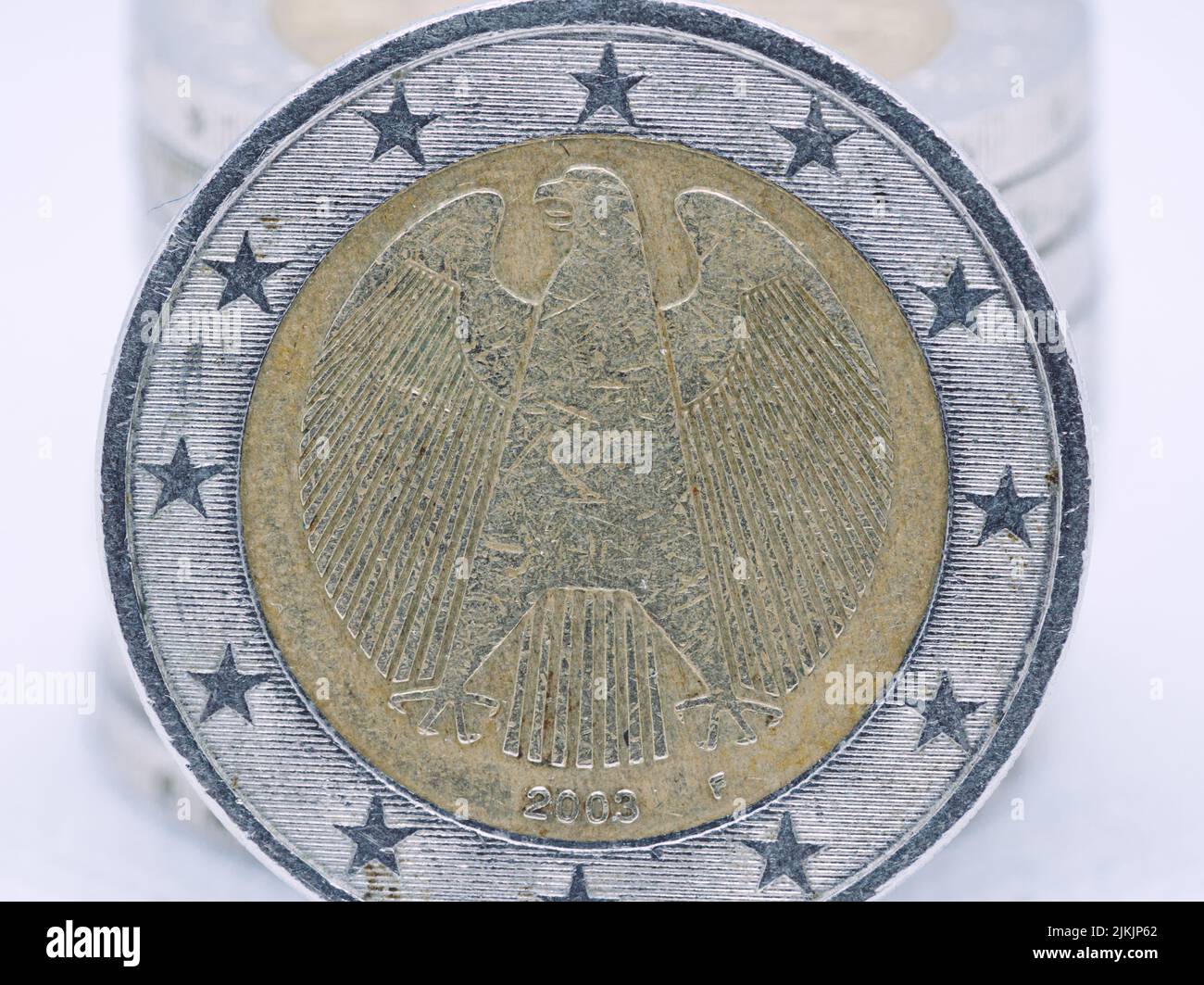 A closeup of the opposite side of a 2 euro coin with an eagle Stock ...