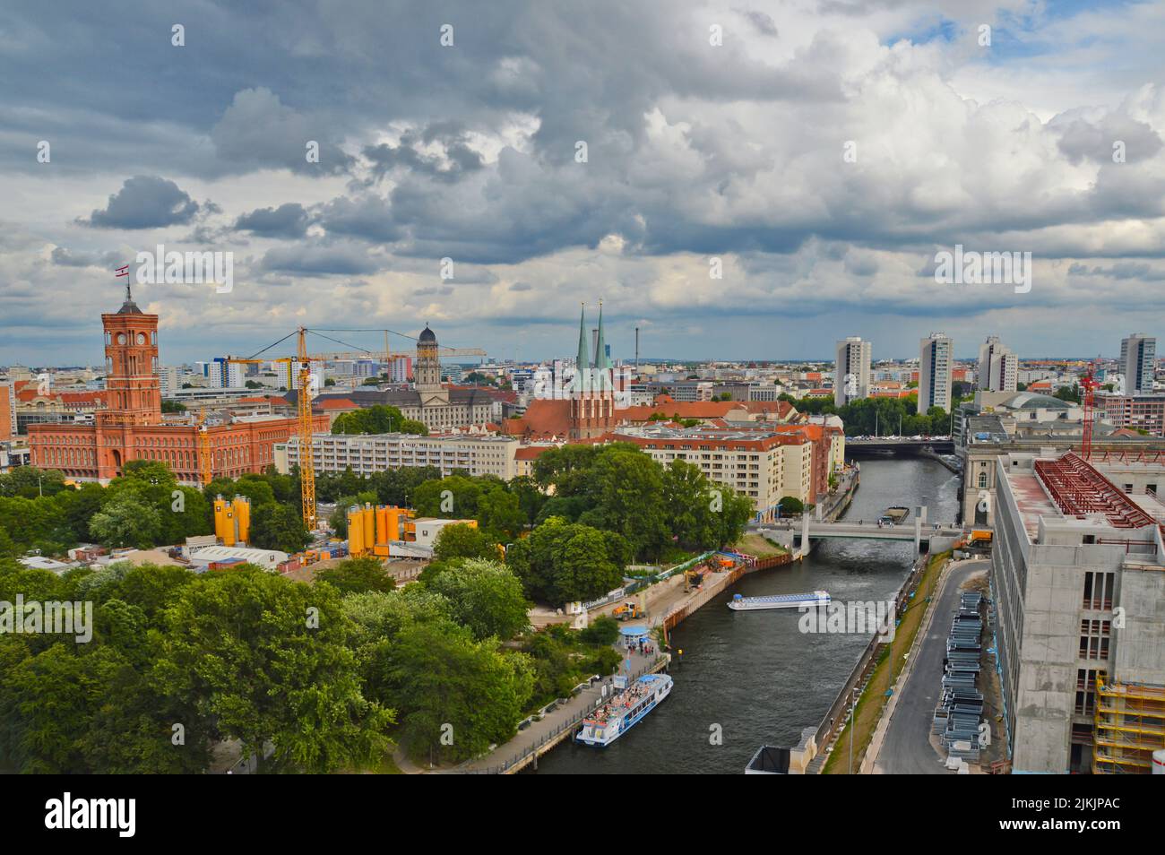 An aerial panoramic view of the the capital city of Germany, Berlin ...
