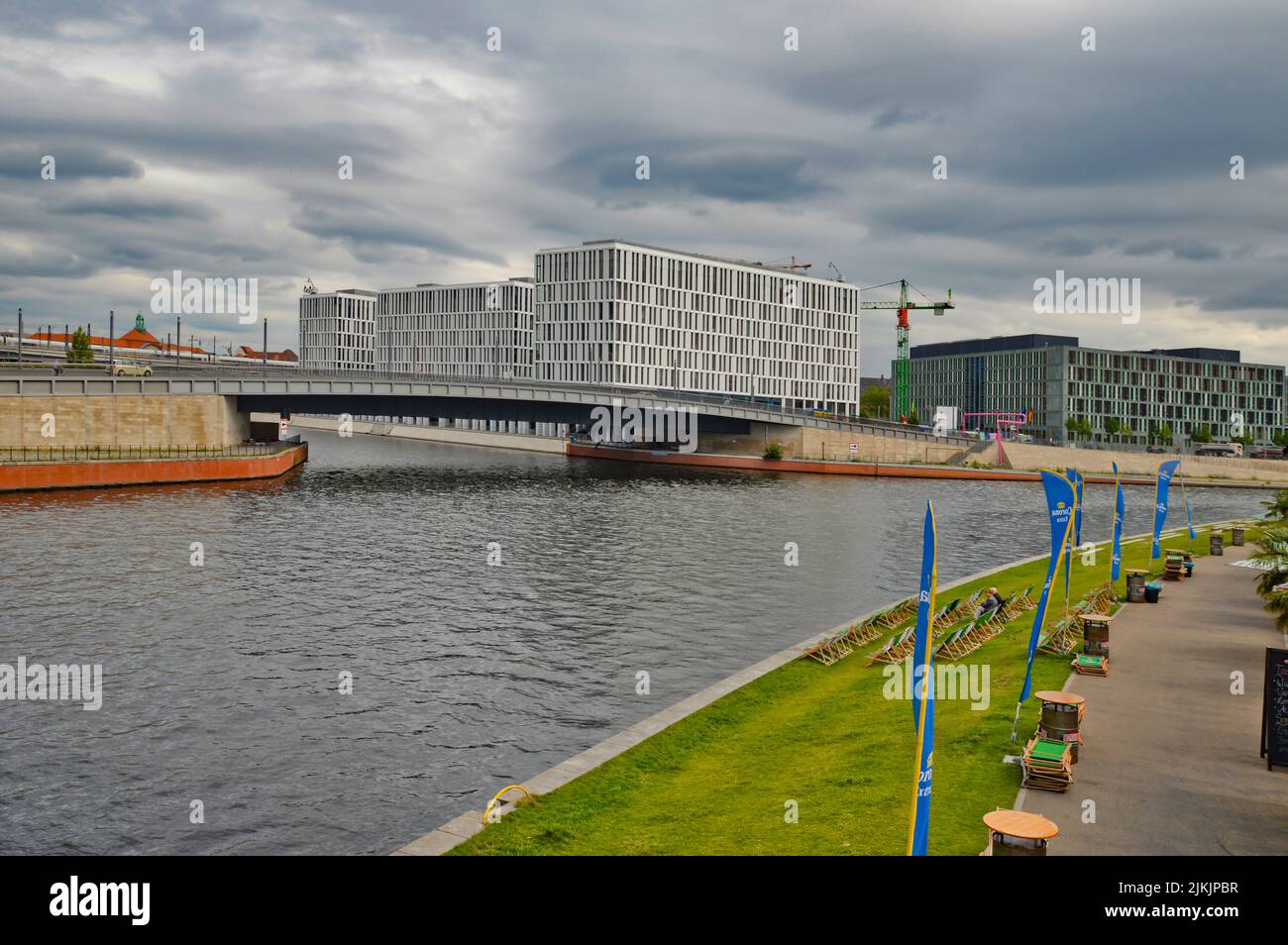 A beautiful shot of the modern buildings on the River Spree during ...