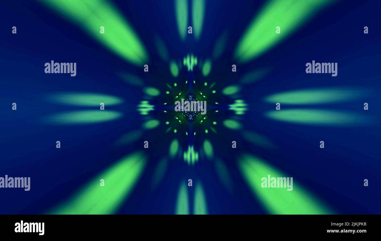 A 3D rendering of geometric shapes with colorful neon lights for sci-fi ...