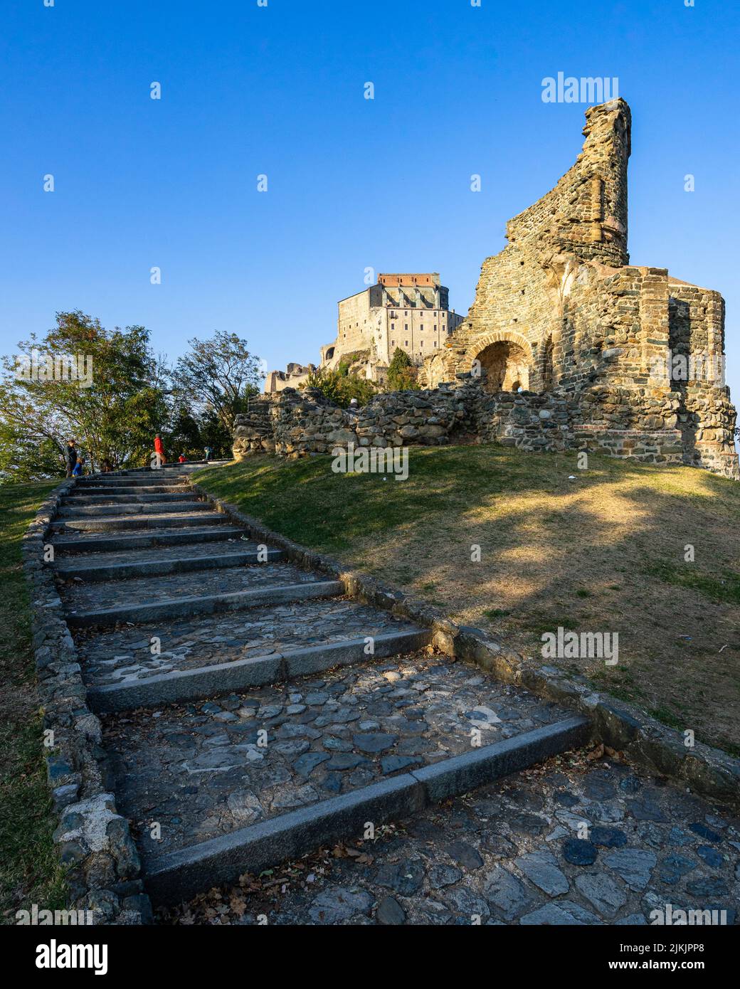 Ruins outside he Sacra di San Michele or Saint Michael's Abbey, an ...
