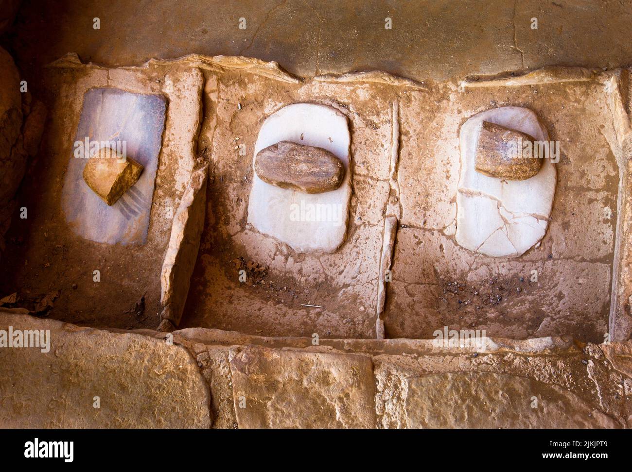 Anasazi manos and metate grinding stones on pithouse roof top at Spruce ...