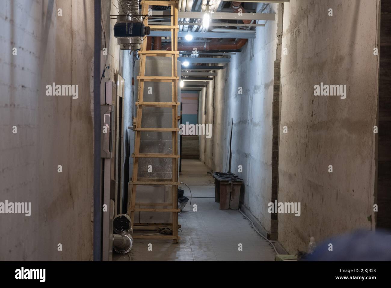 War in Ukraine 2022. Shelter in the basement of an apartment building ...