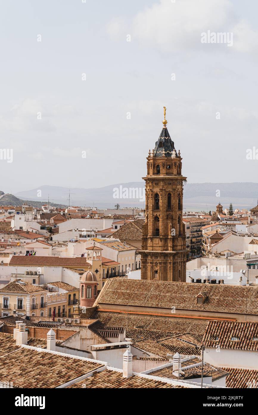 a vertical shot of Parroquia San Sebastian tower in Spain Stock Photo ...