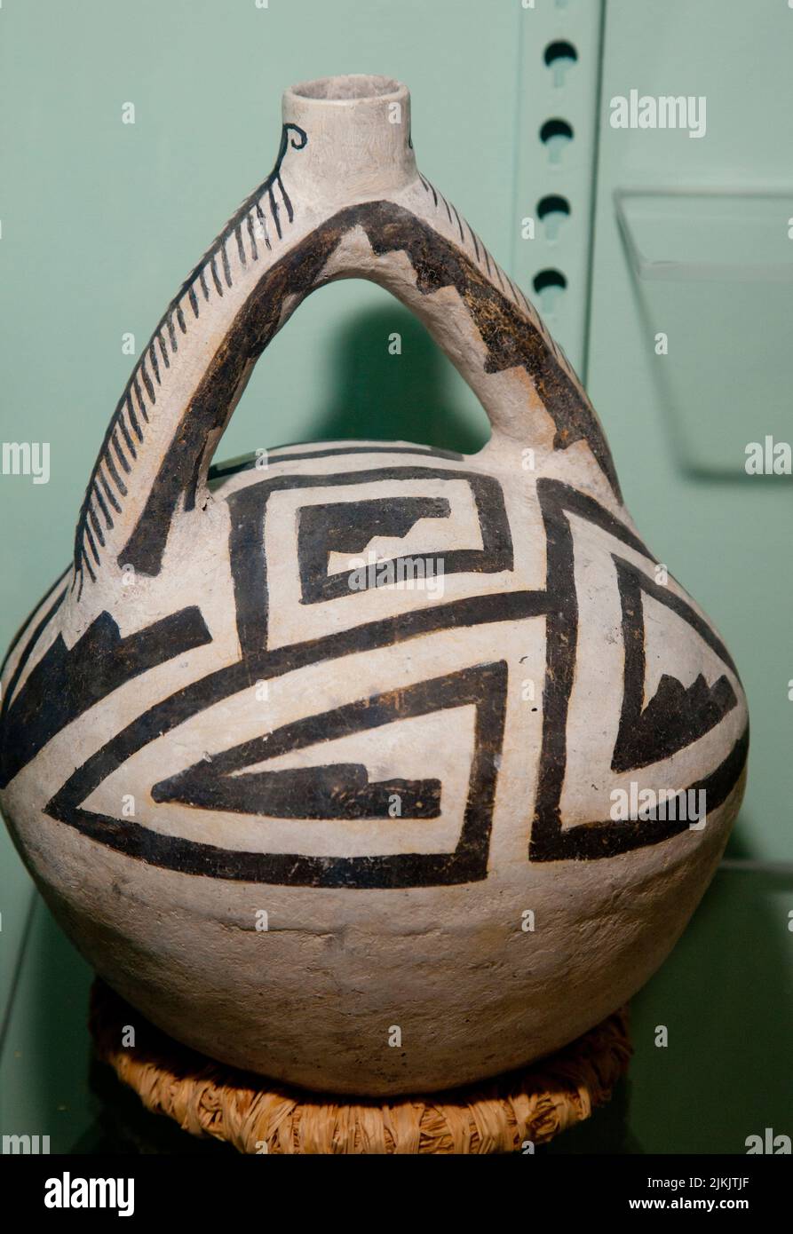 Black on white water jar painted with bold designs used by the Anasazi ...