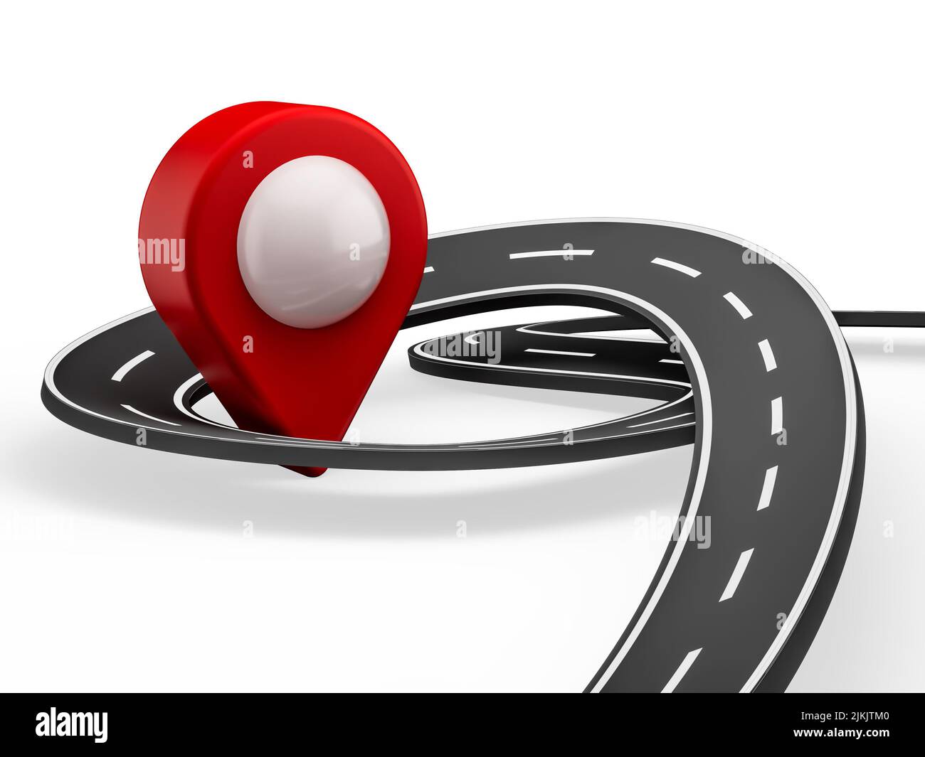3D illustration of Map Pin with curve road isolated on white background ...
