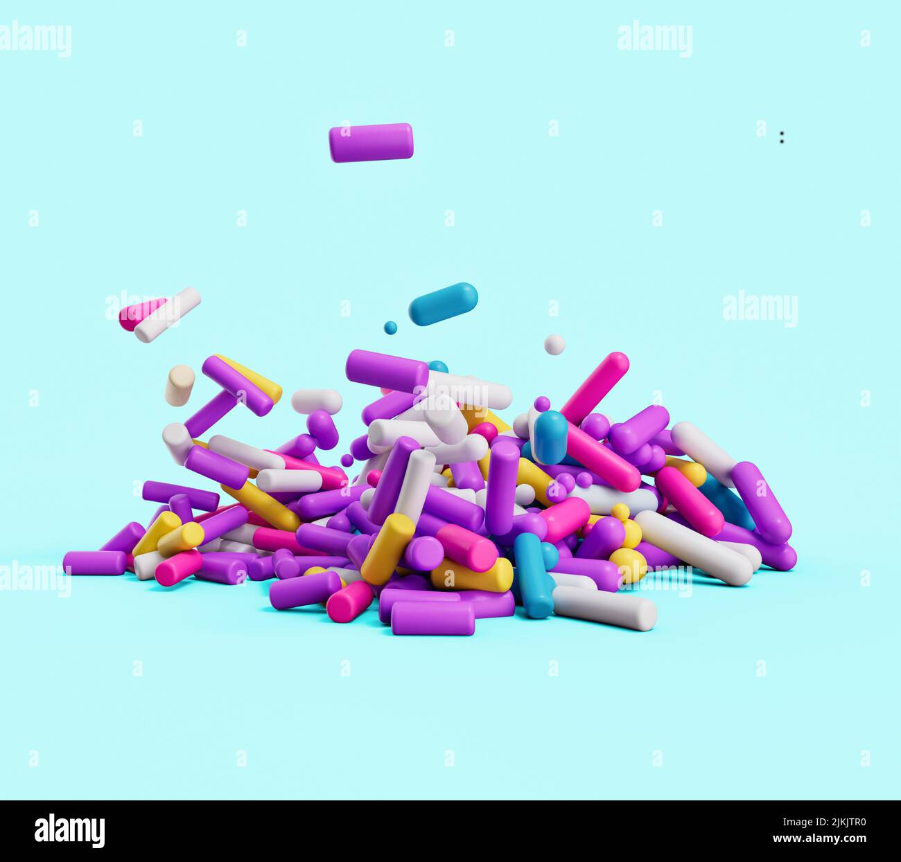 A 3D illustration of colorful sugar candies isolated on the teal ...