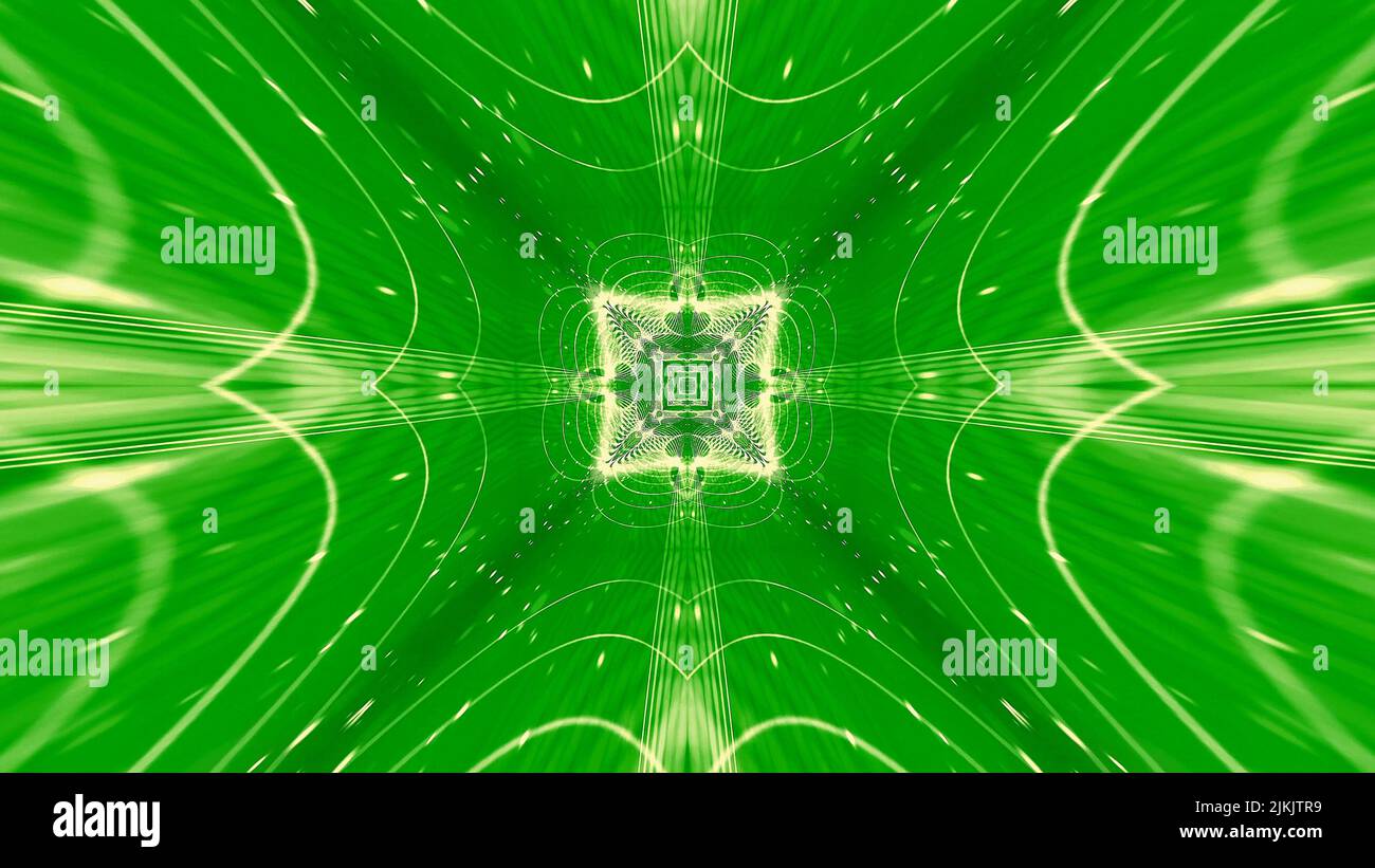 A 3D rendering of geometric shapes with colorful neon lights for sci-fi ...