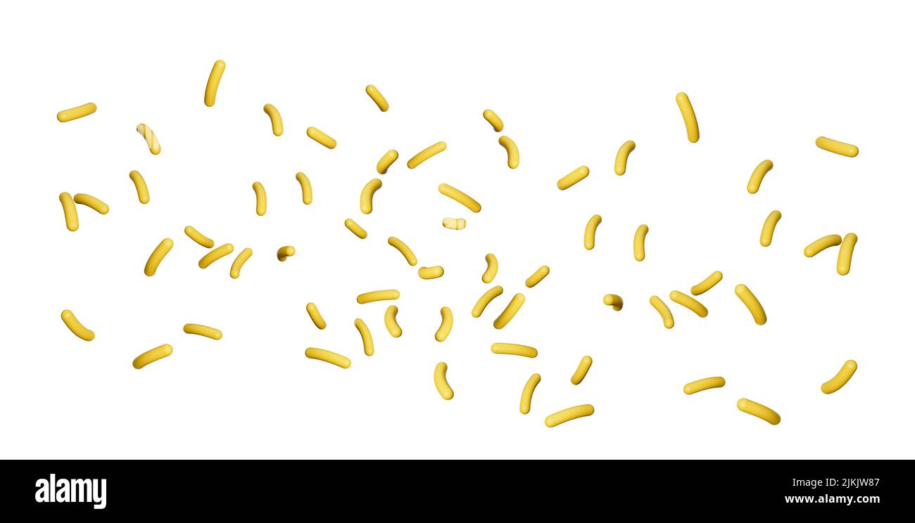 Yellow sprinkles, granules isolated on white background and texture 3d ...