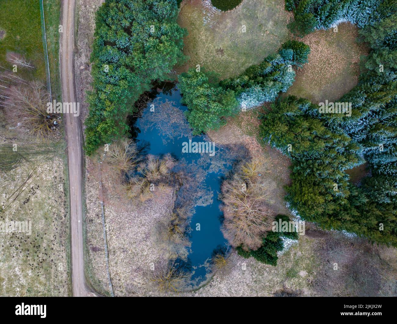 Small lake surrounded trees aerial hi-res stock photography and images ...