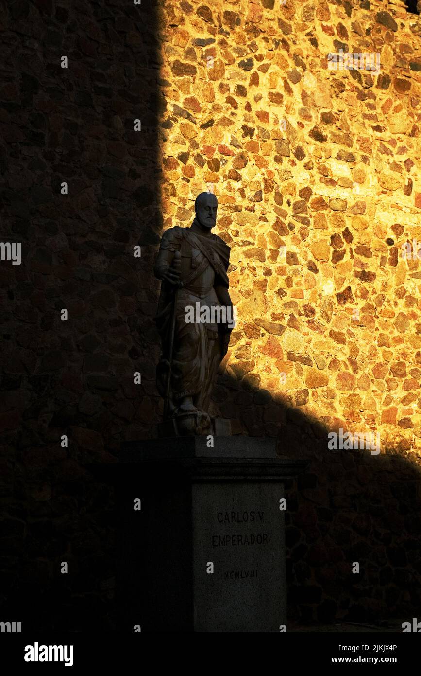 A vertical shot of the statue of Carlos V Emperor in Toledo, Spain ...