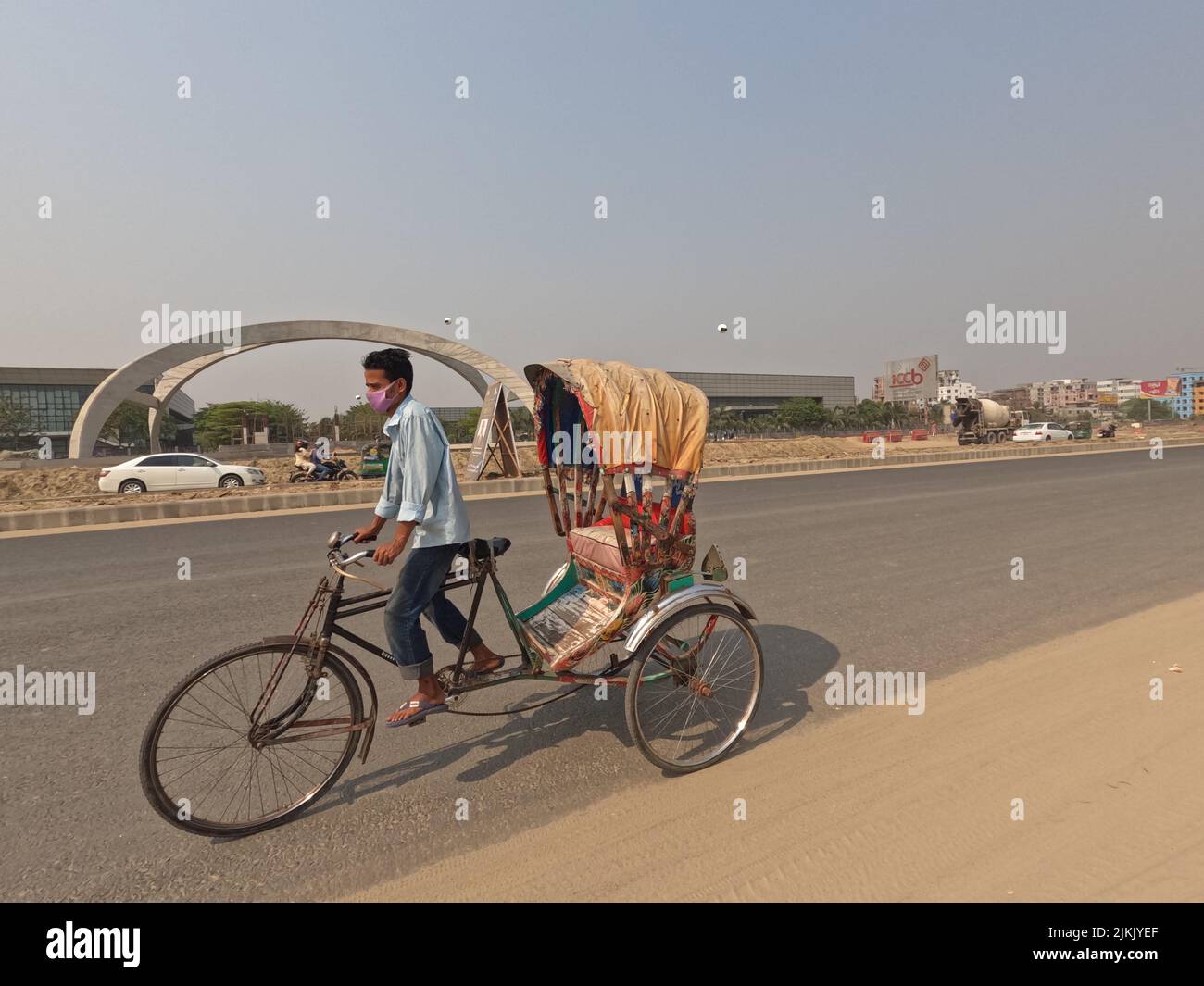 The daily life of bicycle rickshaw transport rider in the street of ...