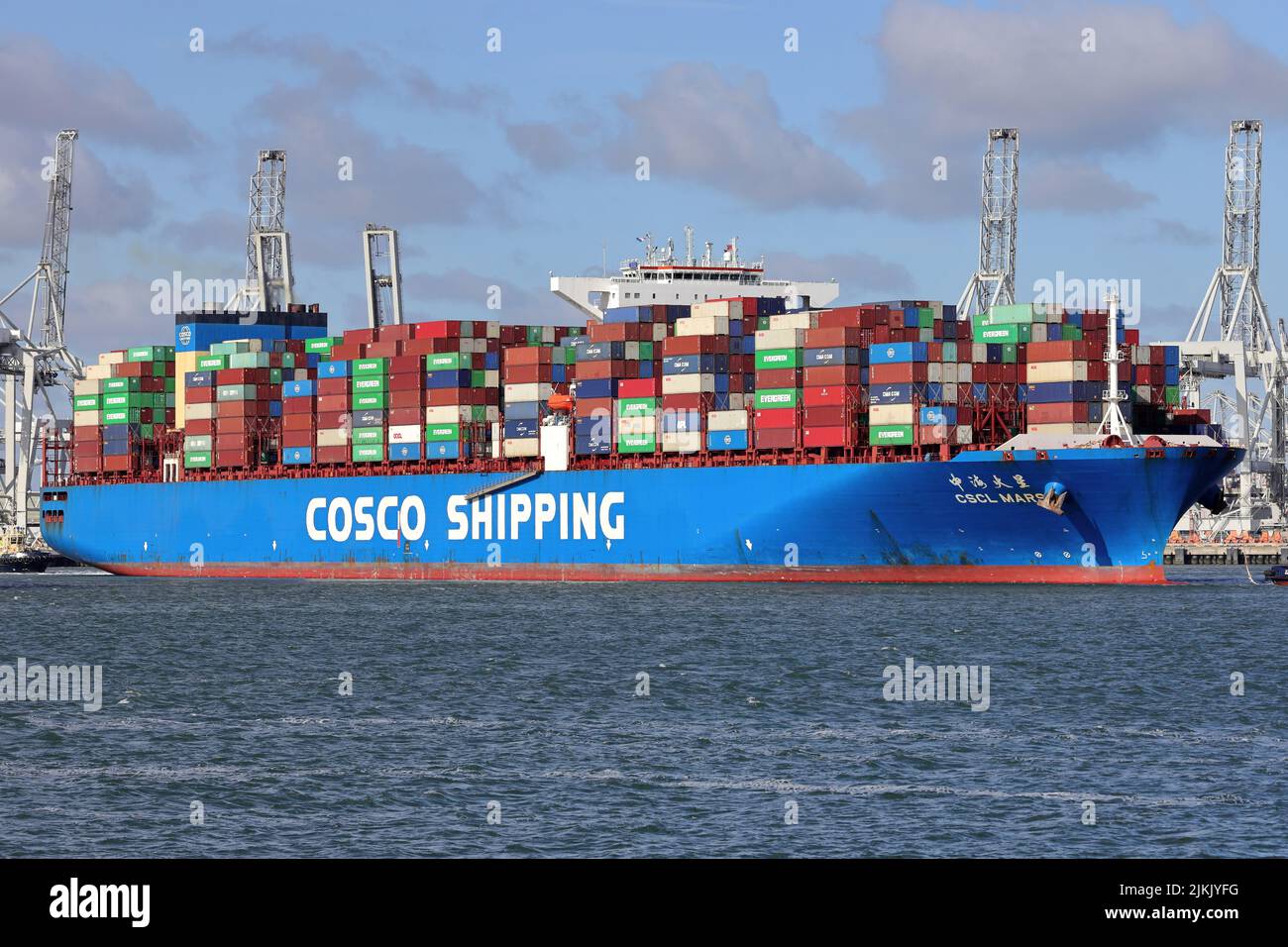 The container ship CSCL Mars leaves the port of Rotterdam on May 28 ...